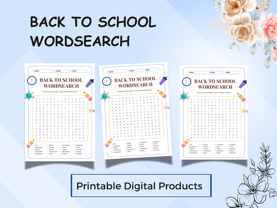 Back to School Wordsearch, Educational Puzzle, Kids Word Search ...