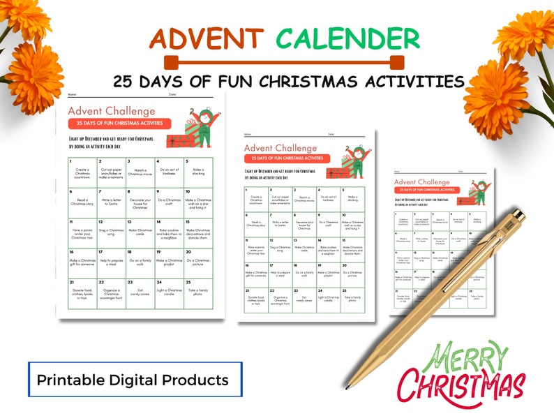 Mindful Holiday Advent, Printable Countdown, Festive Art, Kids Activity ...