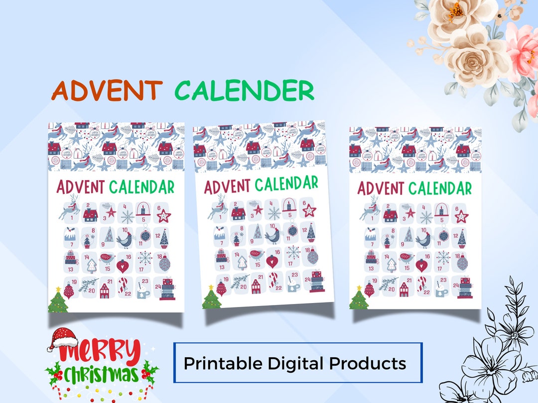 Cute Christmas Advent Calendar Poster | Printable Holiday Countdown ...