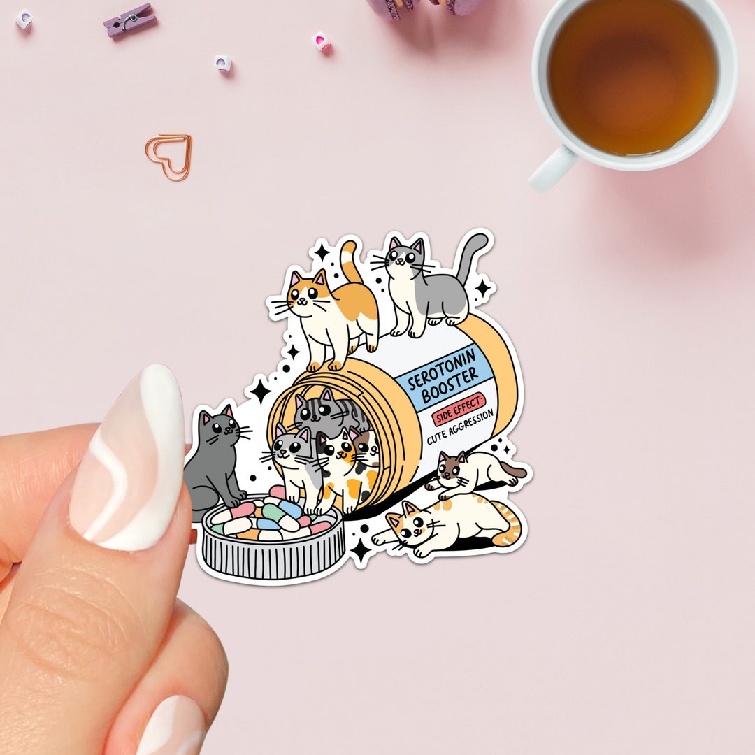 Cats Serotonin Booster Stickers / Cat Sticker / Mental Health Matters ...