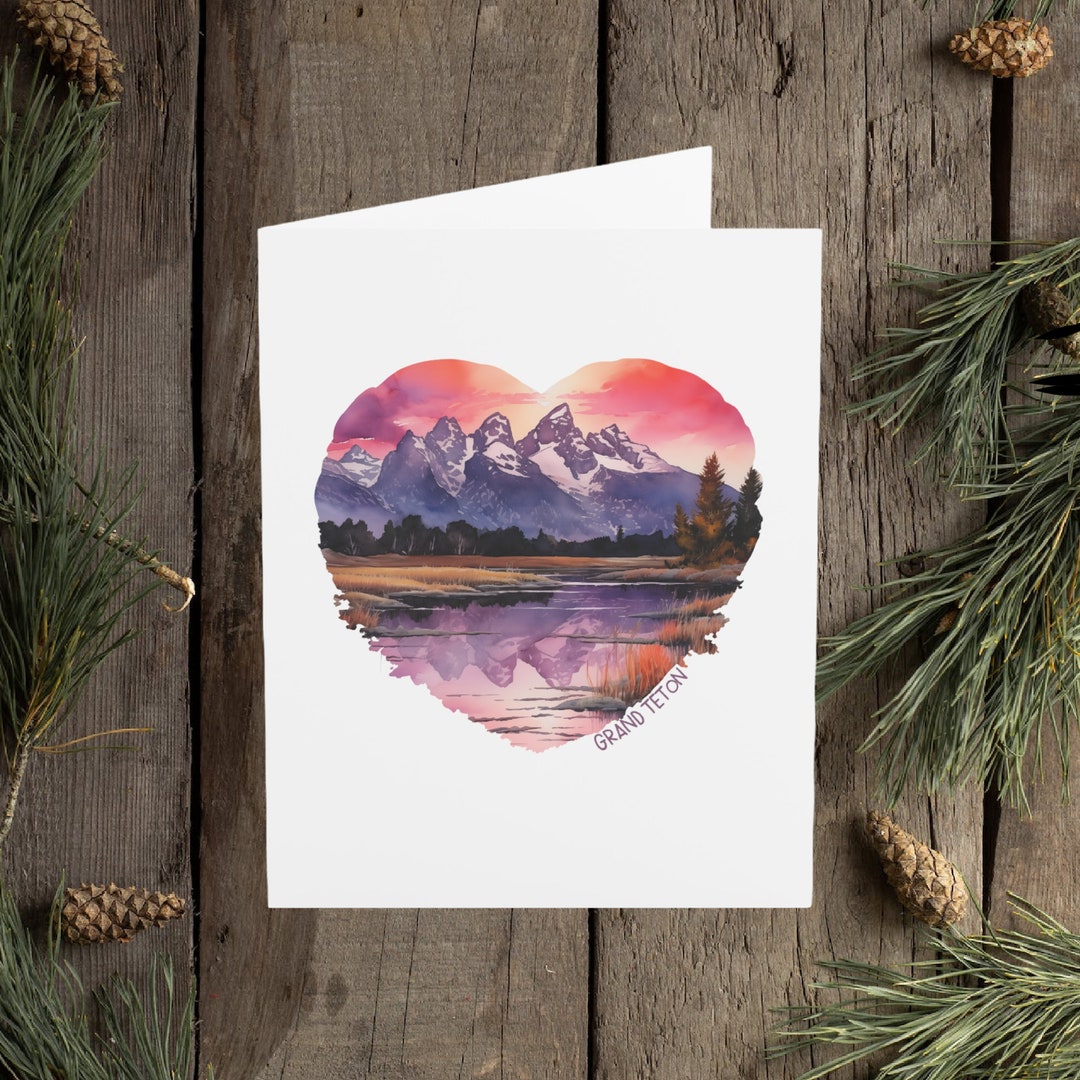 Grand Teton National Park Sunset Heart Shaped Card, Valentine's Day ...
