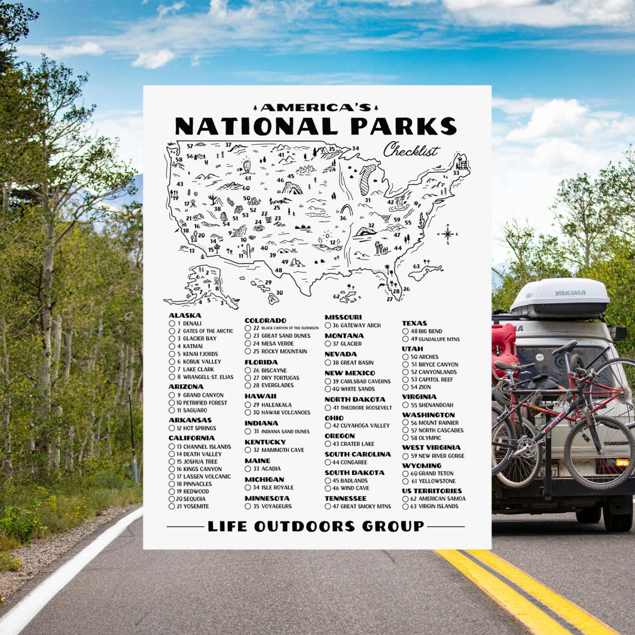 National Parks Checklist and Map Instant Download, National Park Travel ...