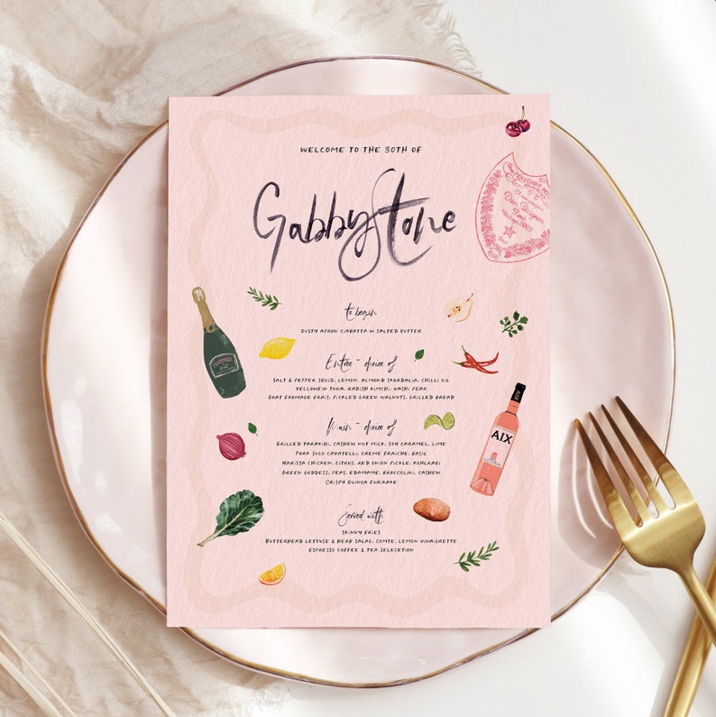 Hand-drawn Menu, Editable, Printable Menu - Wedding Menu Stationery ...