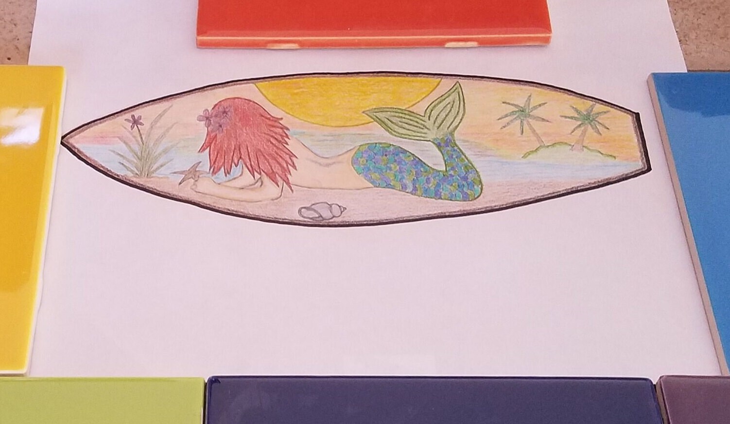 Mosaic Tile Surfboard Mermaid Star Fish Coral Palm Trees Ocean - Etsy