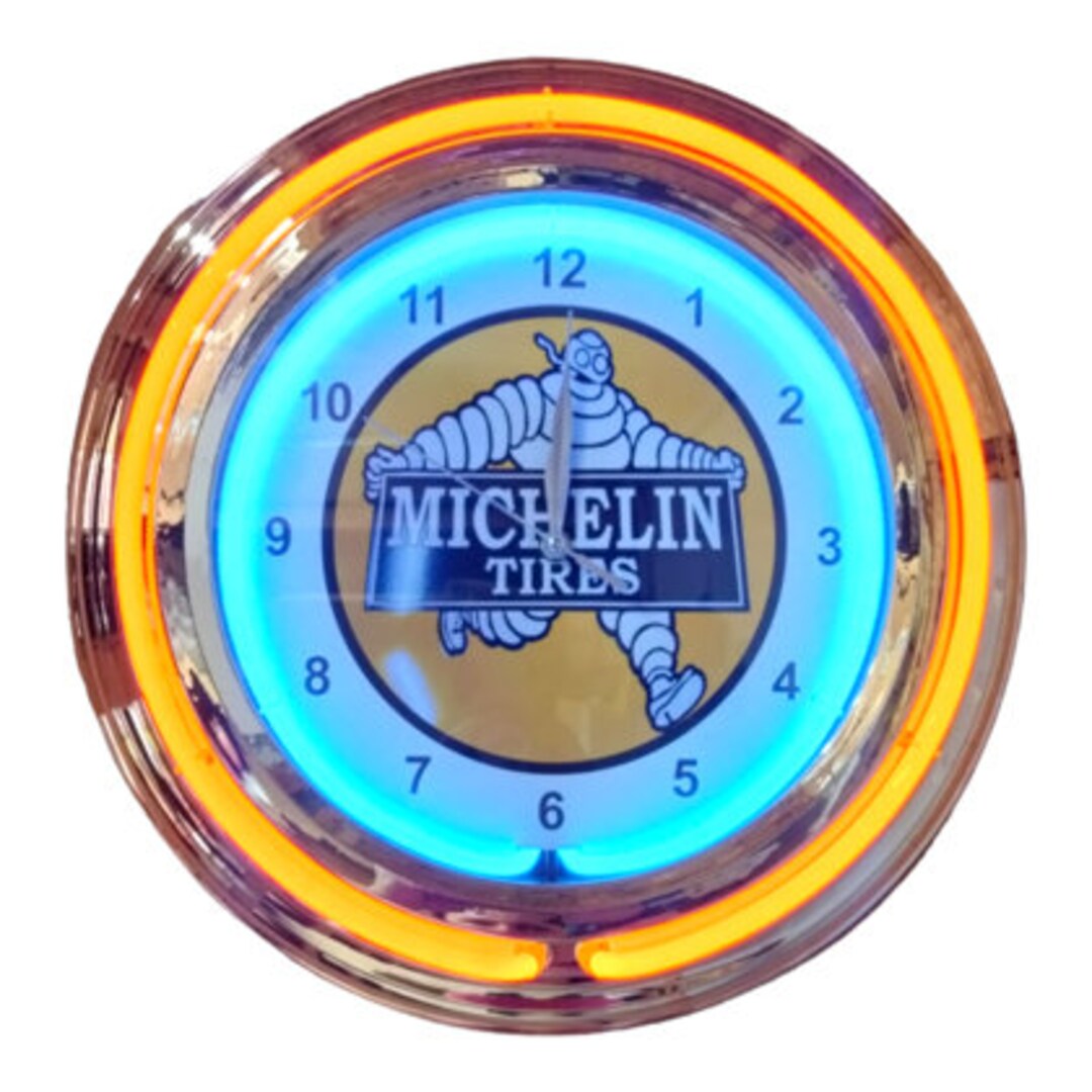 Neon Clock Michelin Tires Double Neon Band Clock Michelin Man Light Bar ...