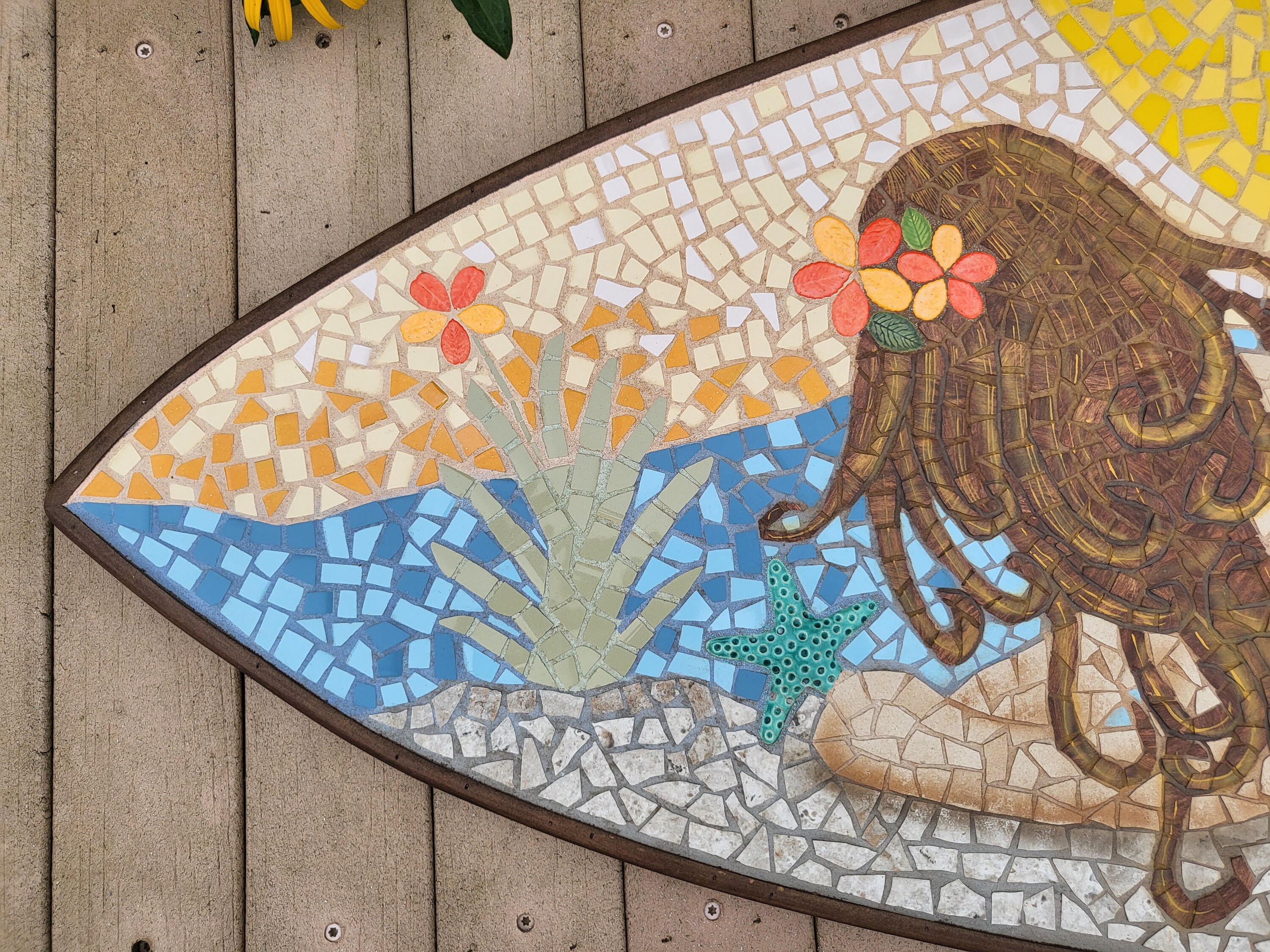 Mosaic Tile Surfboard Mermaid Star Fish Coral Palm Trees Ocean - Etsy