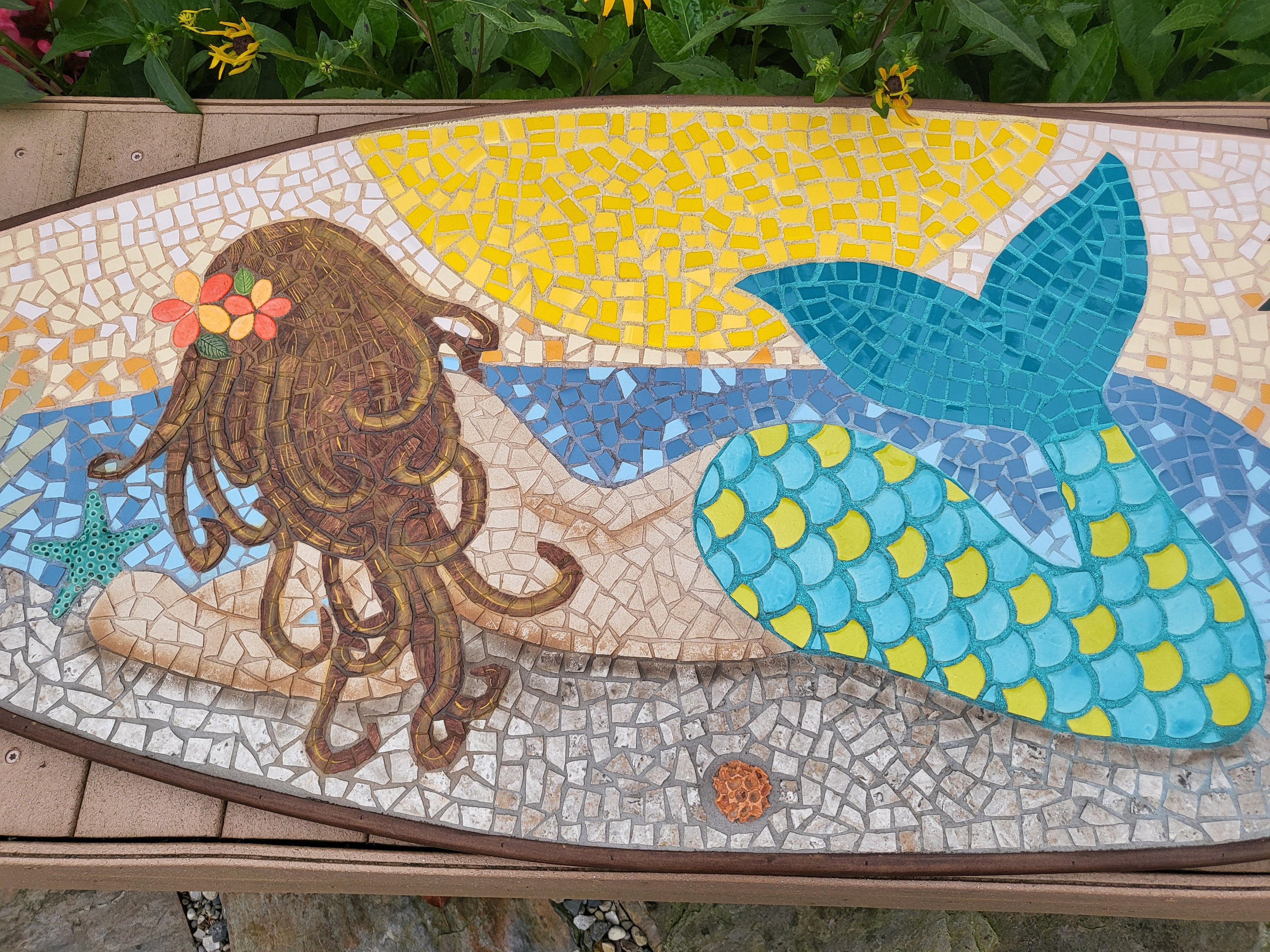 Mosaic Tile Surfboard Mermaid Star Fish Coral Palm Trees Ocean - Etsy