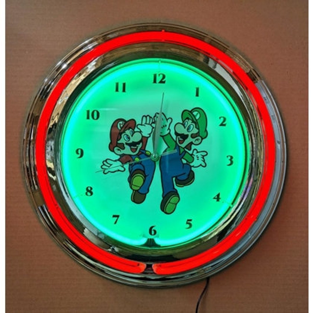 Neon Clock Super Mario Brothers Nintendo Double Band Light Mushroom ...