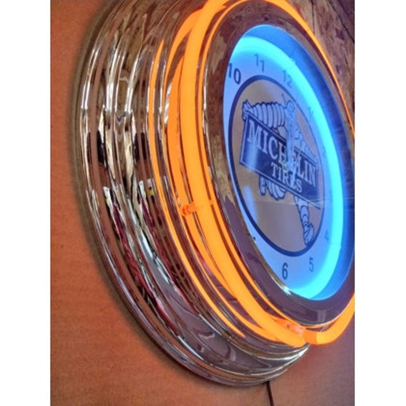 Neon Clock Michelin Tires Double Neon Band Clock Michelin Man Light Bar ...