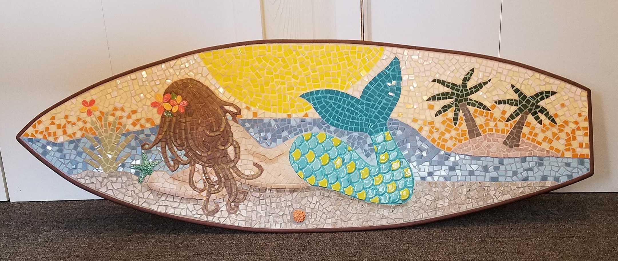 Mosaic Tile Surfboard Mermaid Star Fish Coral Palm Trees Ocean - Etsy