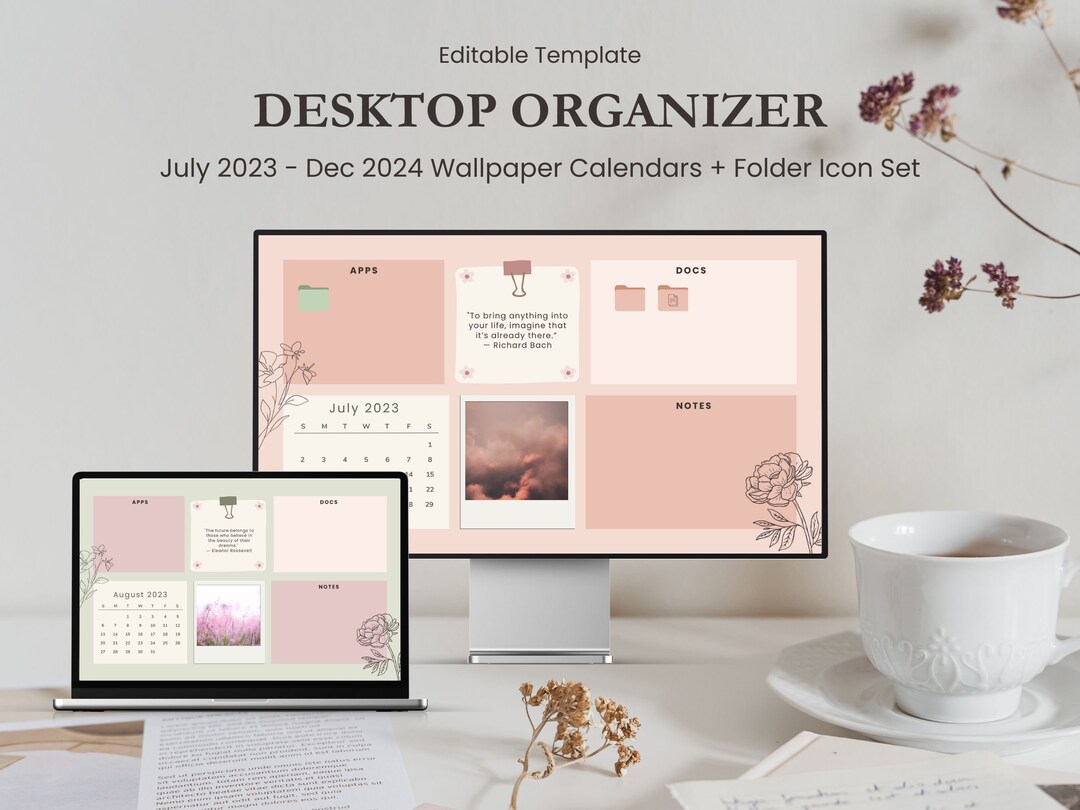 Boho Desktop Organizer Wallpaper (july 2023 - Dec 2024) With Folder ...