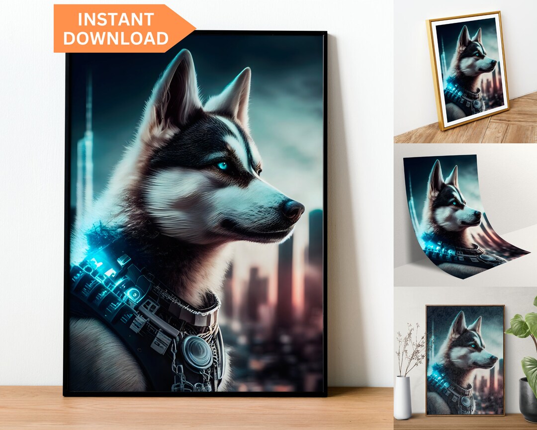 Futuristic Style Husky Digital Printable Wall Art, 5 JPG Files, 17 ...