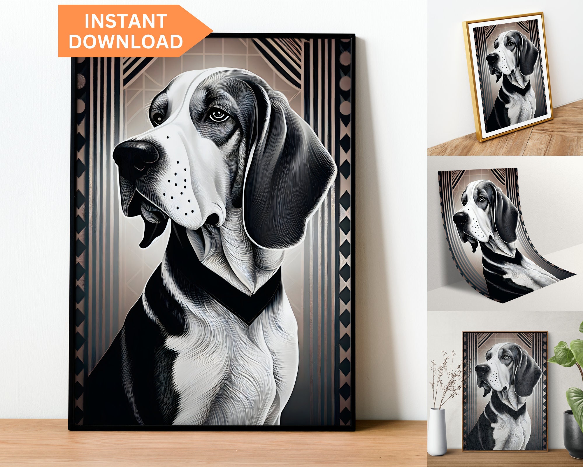 Art Deco Style Hound Digital Printable Wall Art, 5 JPG Files, 17 Frame ...