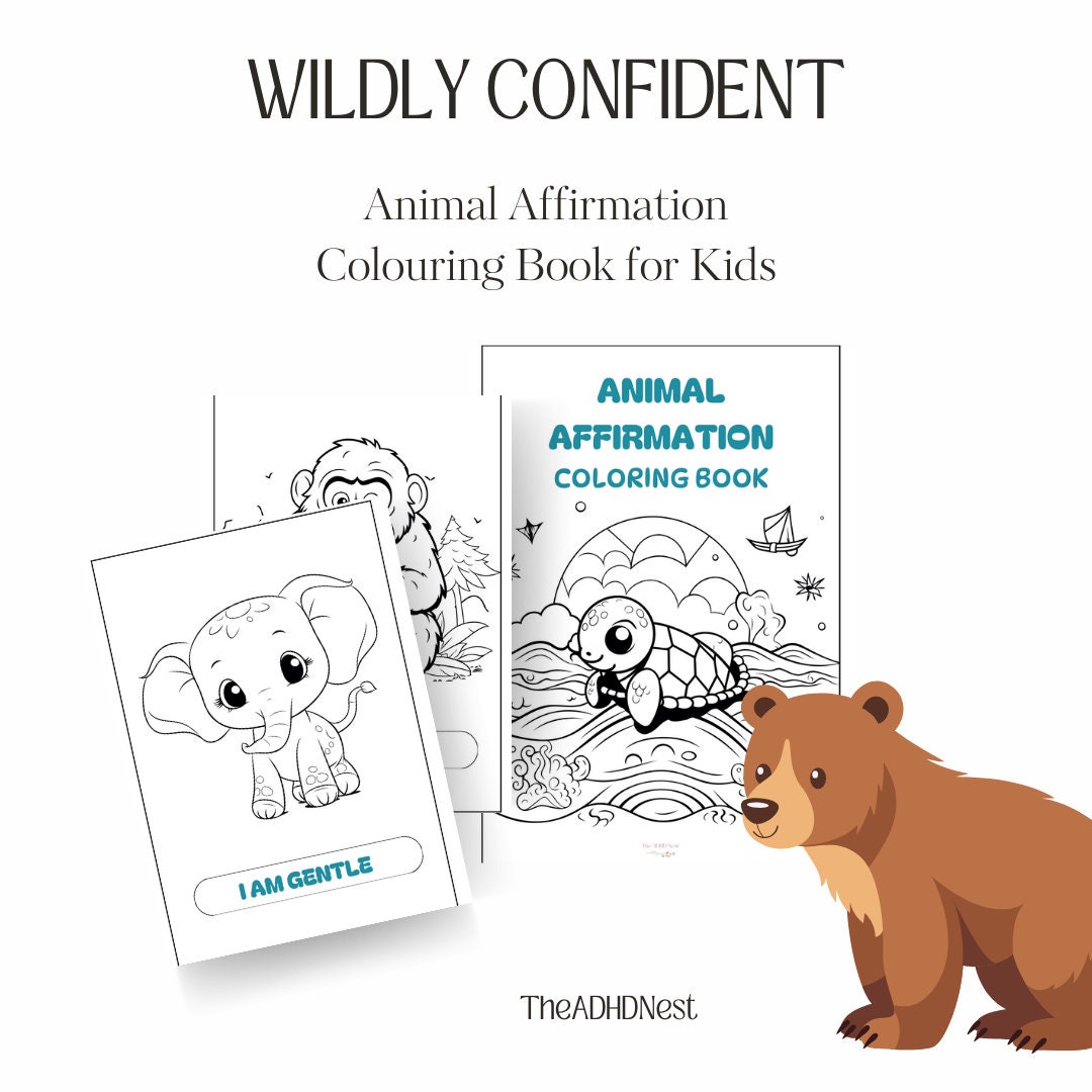 Kids Coloring Pages With Positive Affirmations, Animal Theme ...
