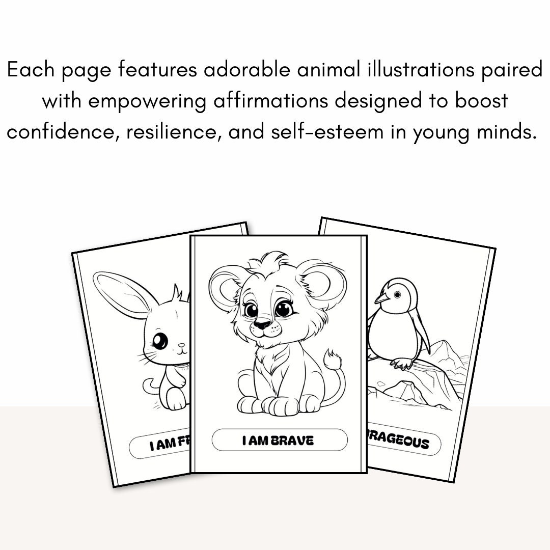 Positive Affirmations Kids Coloring Pages, Animal Theme Workbook ...