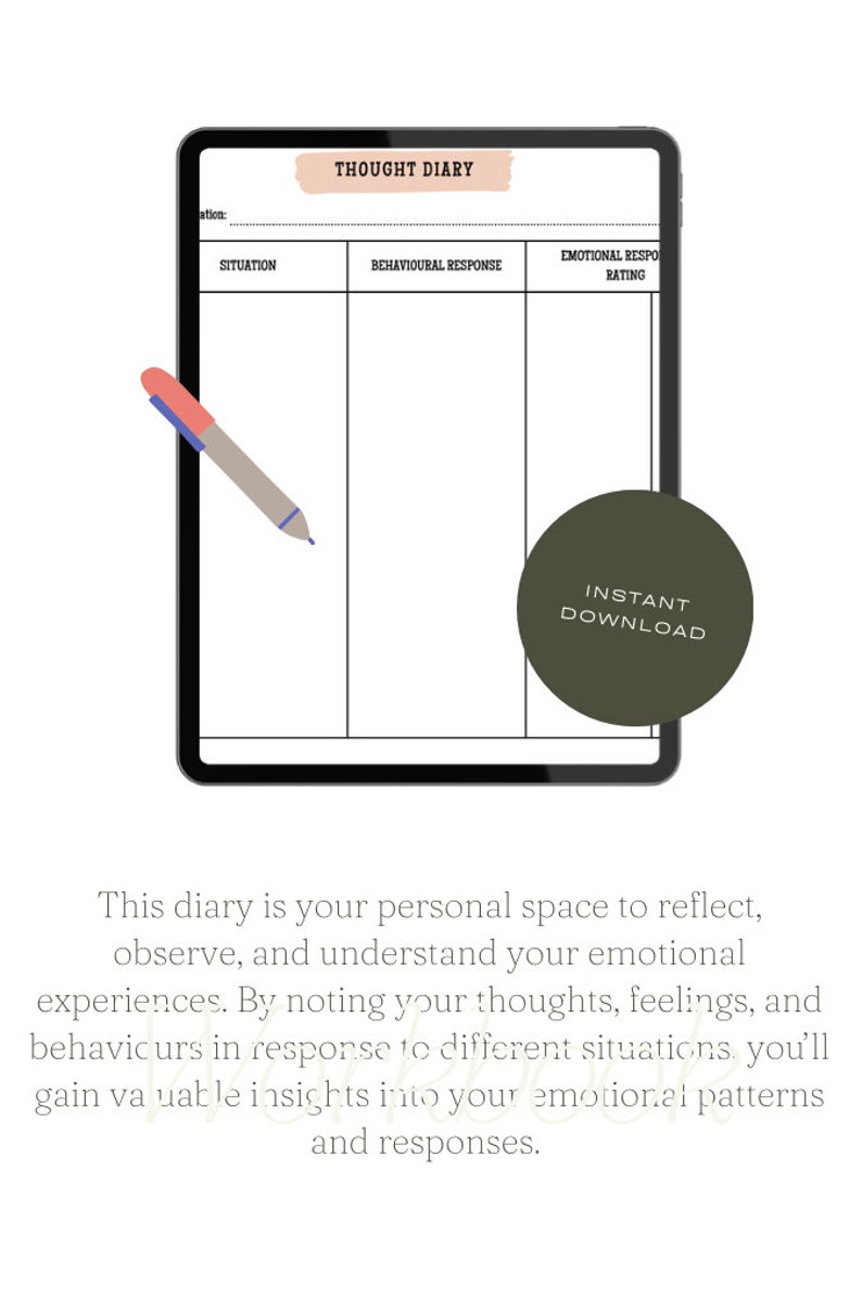 Thought Diary Emotional Checkin Journal, Triggers Events Emotions ...