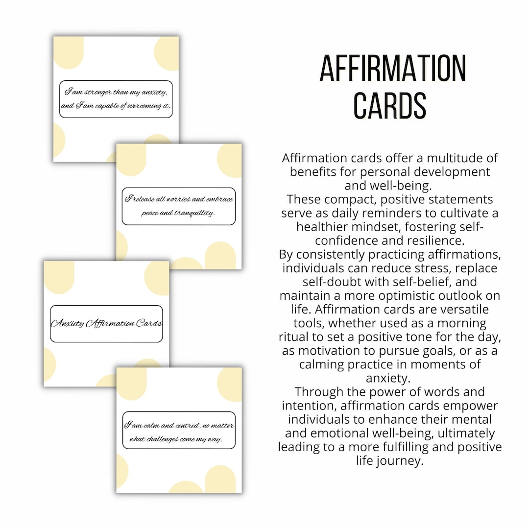 Positive Affirmation Cards for Anxiety, Self-care Mental Health ...