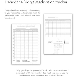 Headache Diary Medication Tracker Migraine Log, Pain Journal, Health ...
