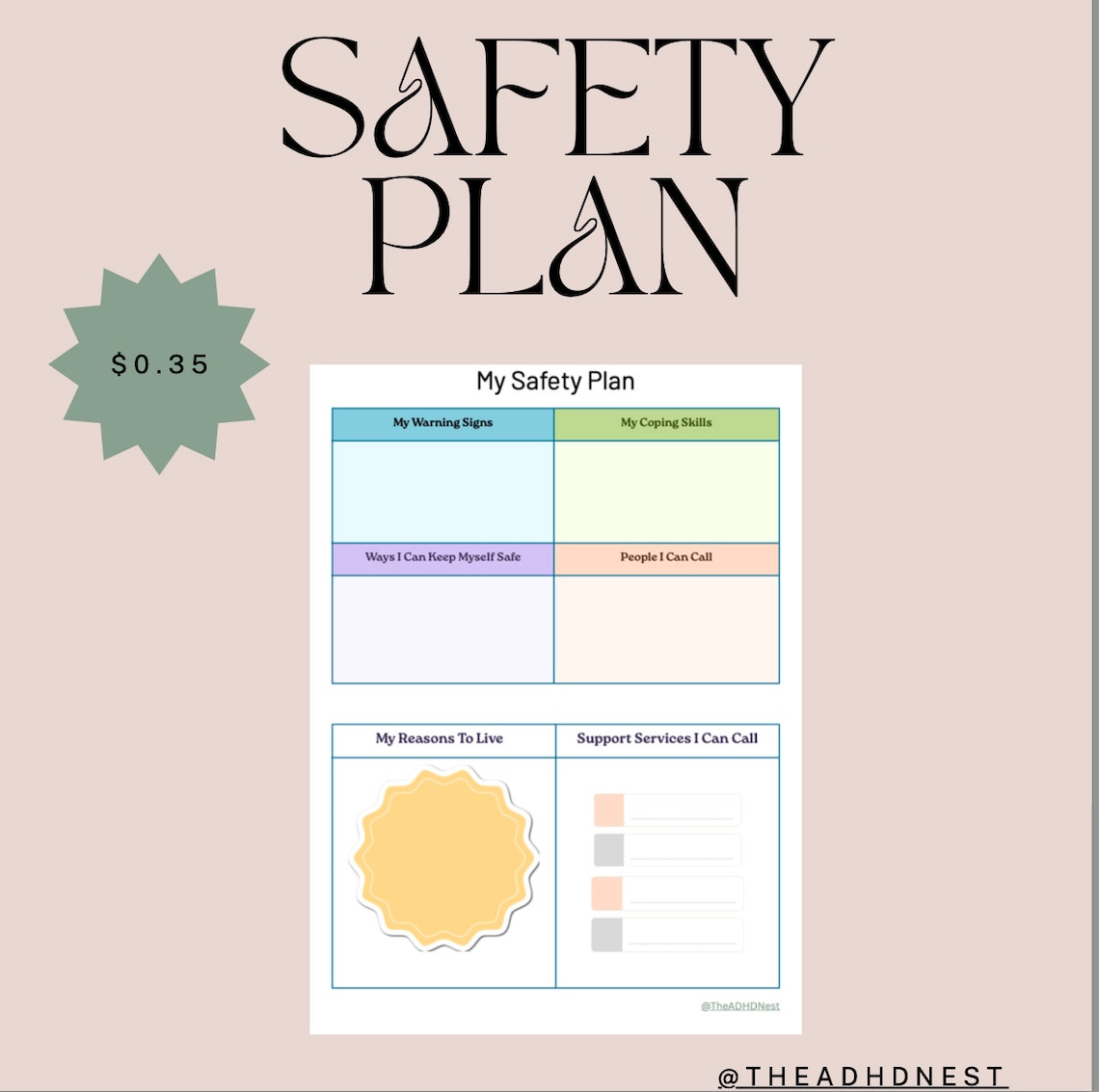 Safety Plan Suicide Prevention School Wellbeing Counsellors - Etsy