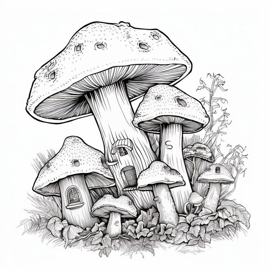 25 Mushroom House Coloring Book Pages for Kids and Adults, PDF ...