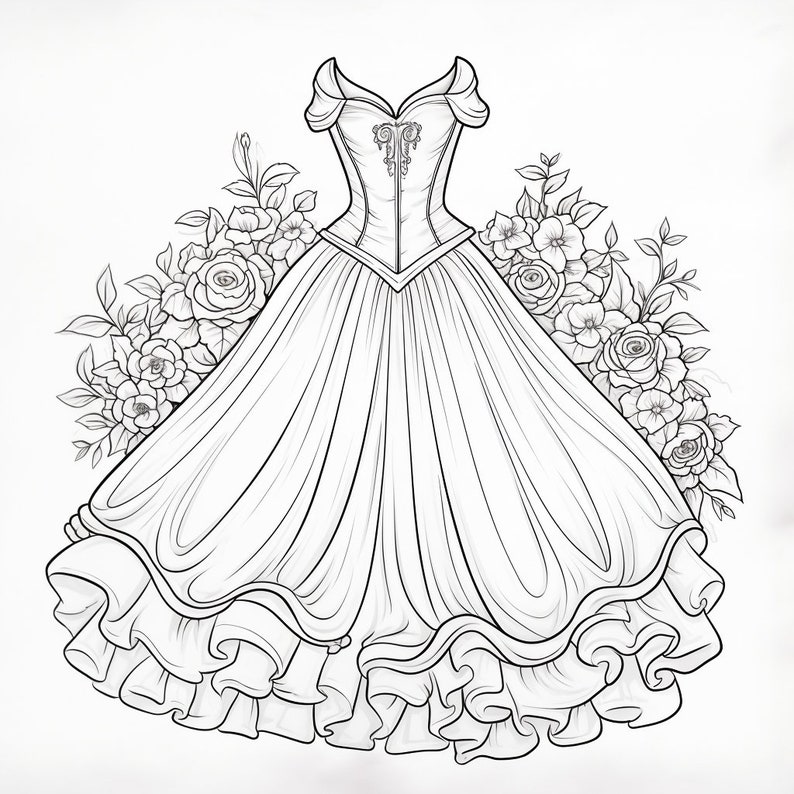 Pretty Dresses Coloring Book: 30 Grayscale Pages (PDF Printable) - Etsy