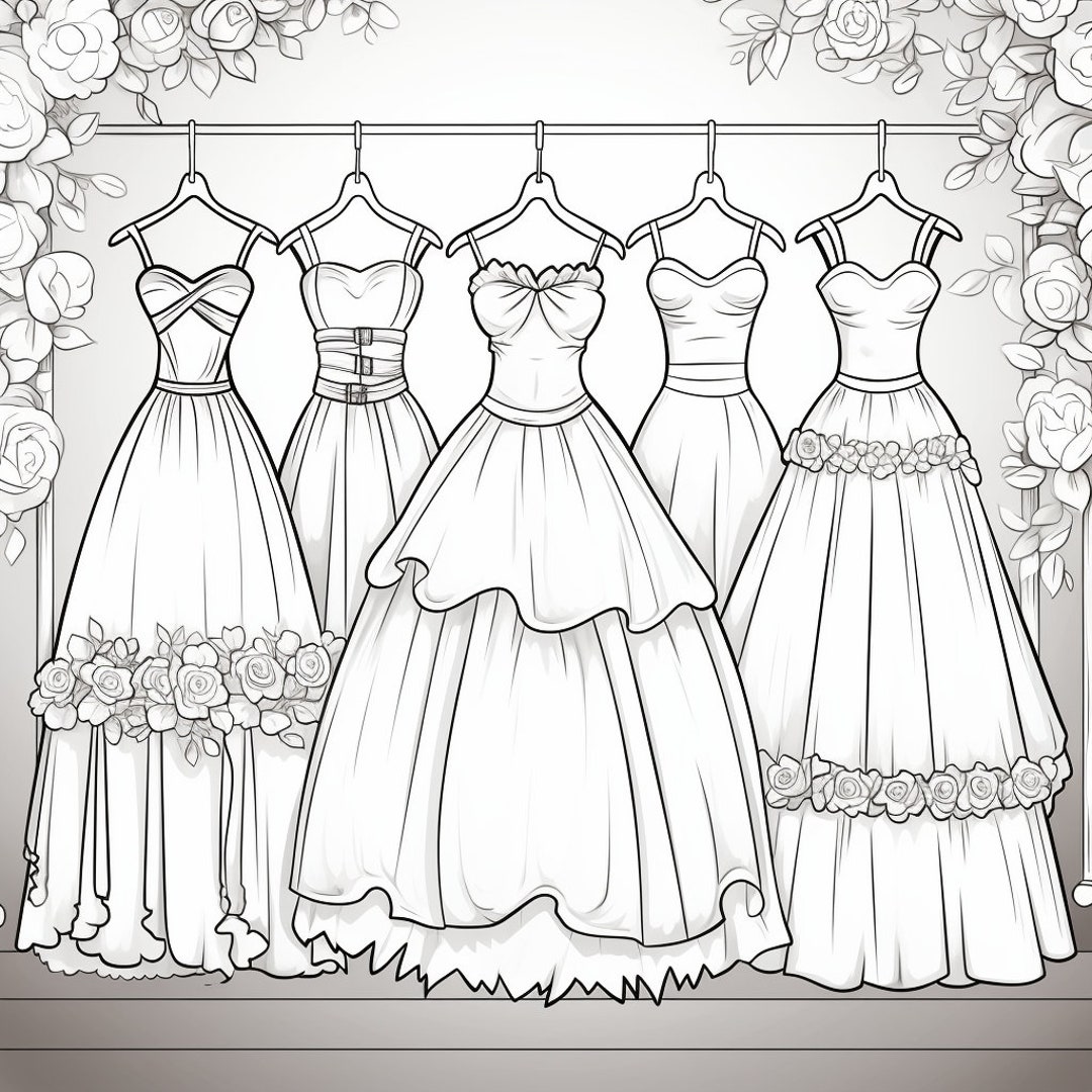 Pretty Dresses Coloring Book: 30 Grayscale Pages (PDF Printable) - Etsy