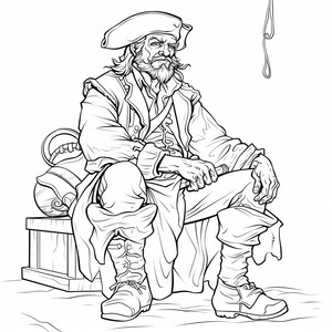 Pirate Adventure Coloring Pages: Grayscale Illustrations (digital ...