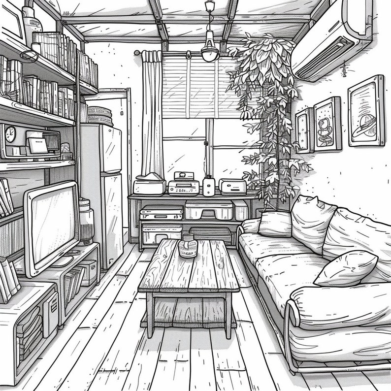 21 Aesthetic Room Coloring Book Pages, Coloring Pages for Kids and ...