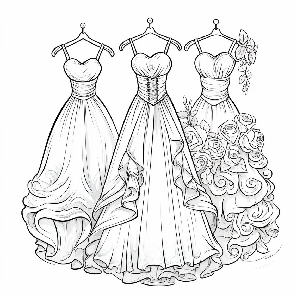 30 Pretty Dresses Coloring Book Pages, Coloring Pages for Kids and ...