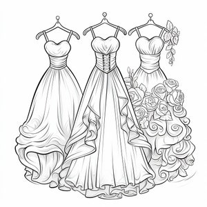 Pretty Dresses Coloring Book: 30 Grayscale Pages (PDF Printable) - Etsy
