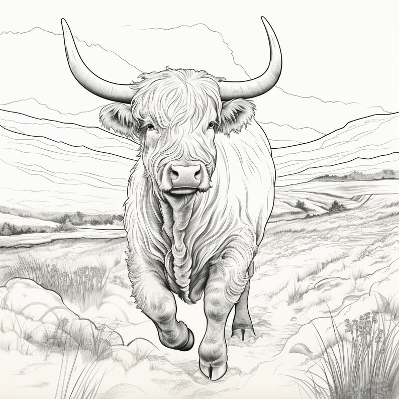 15 Highland Cow Coloring Pages: Grayscale for Kids & Adults (PDF ...