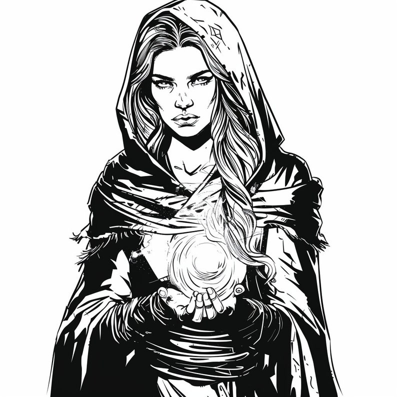 Wizard Coloring Book: Grayscale Warlock Art (PDF Printable) - Etsy