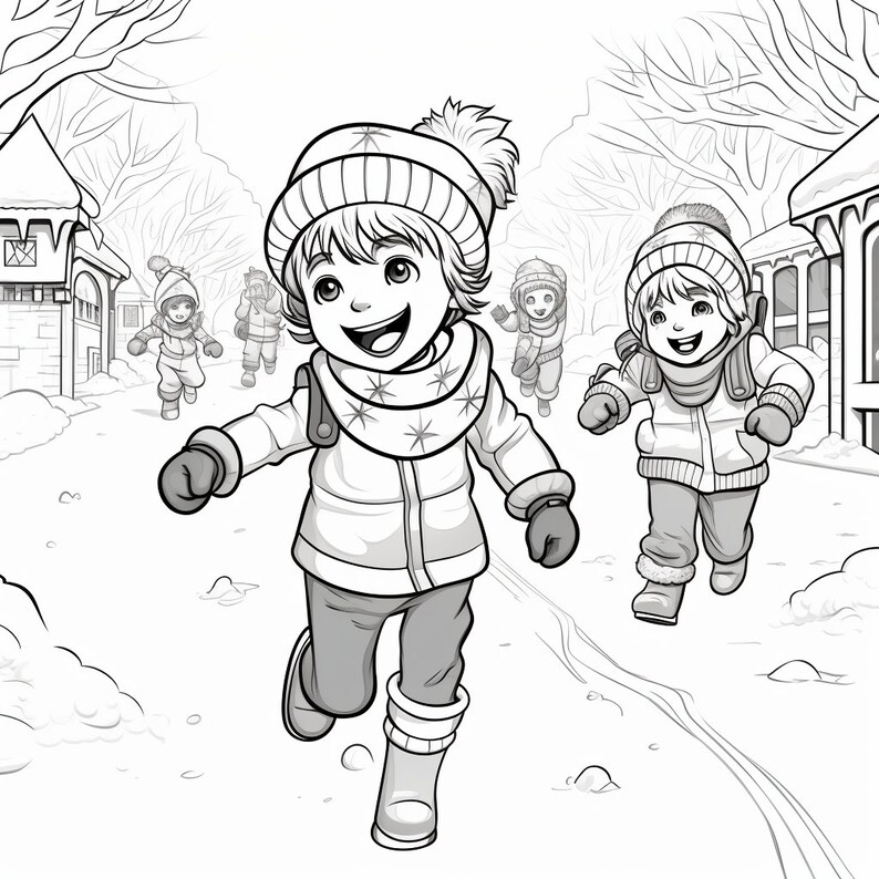 Snow Day Coloring Book: 25 Grayscale Pages (PDF Printable) - Etsy