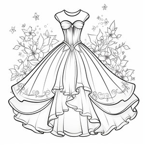 Pretty Dresses Coloring Book: 30 Grayscale Pages (PDF Printable) - Etsy