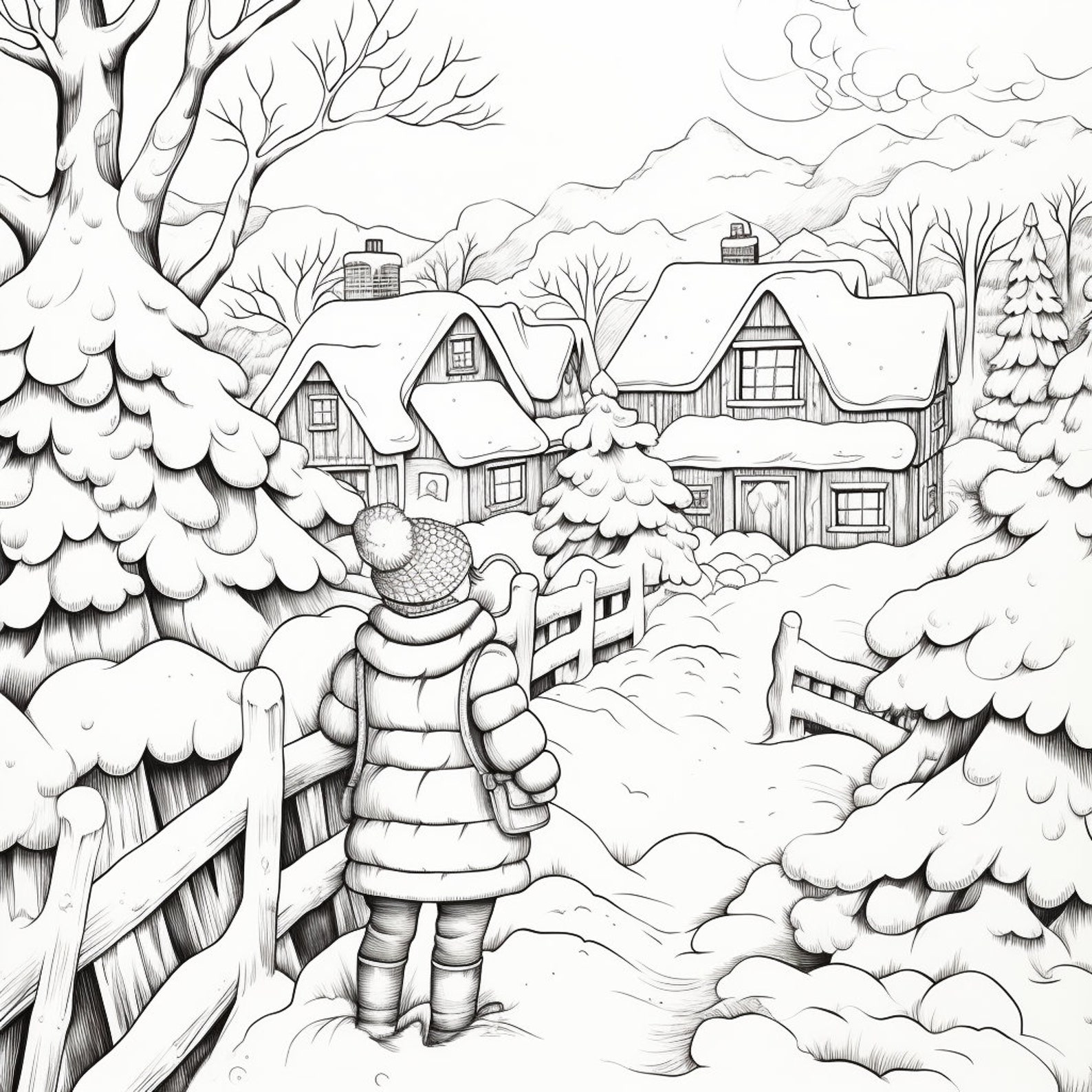 Snow Day Coloring Book: 25 Grayscale Pages (PDF Printable) - Etsy