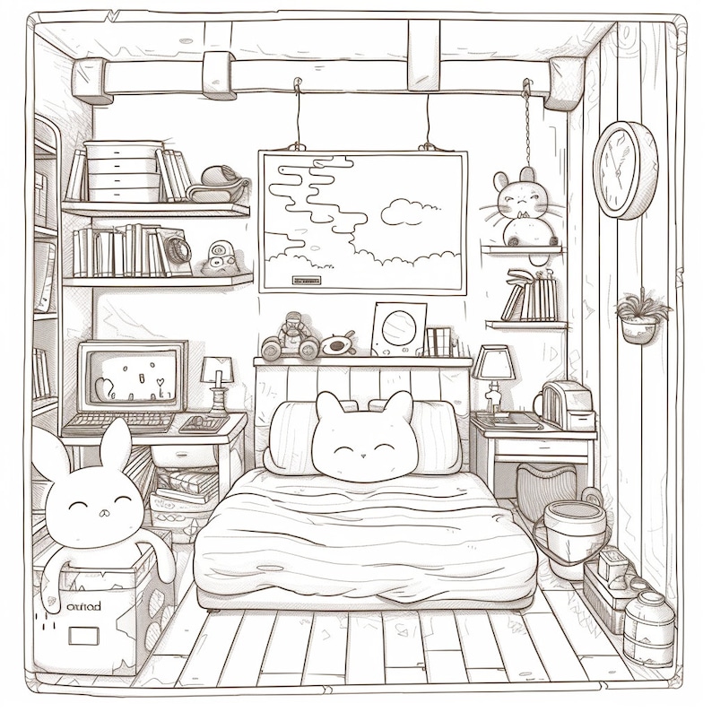 Cozy Spaces Coloring Book: 21 Grayscale Pages (PDF Printable) - Etsy UK