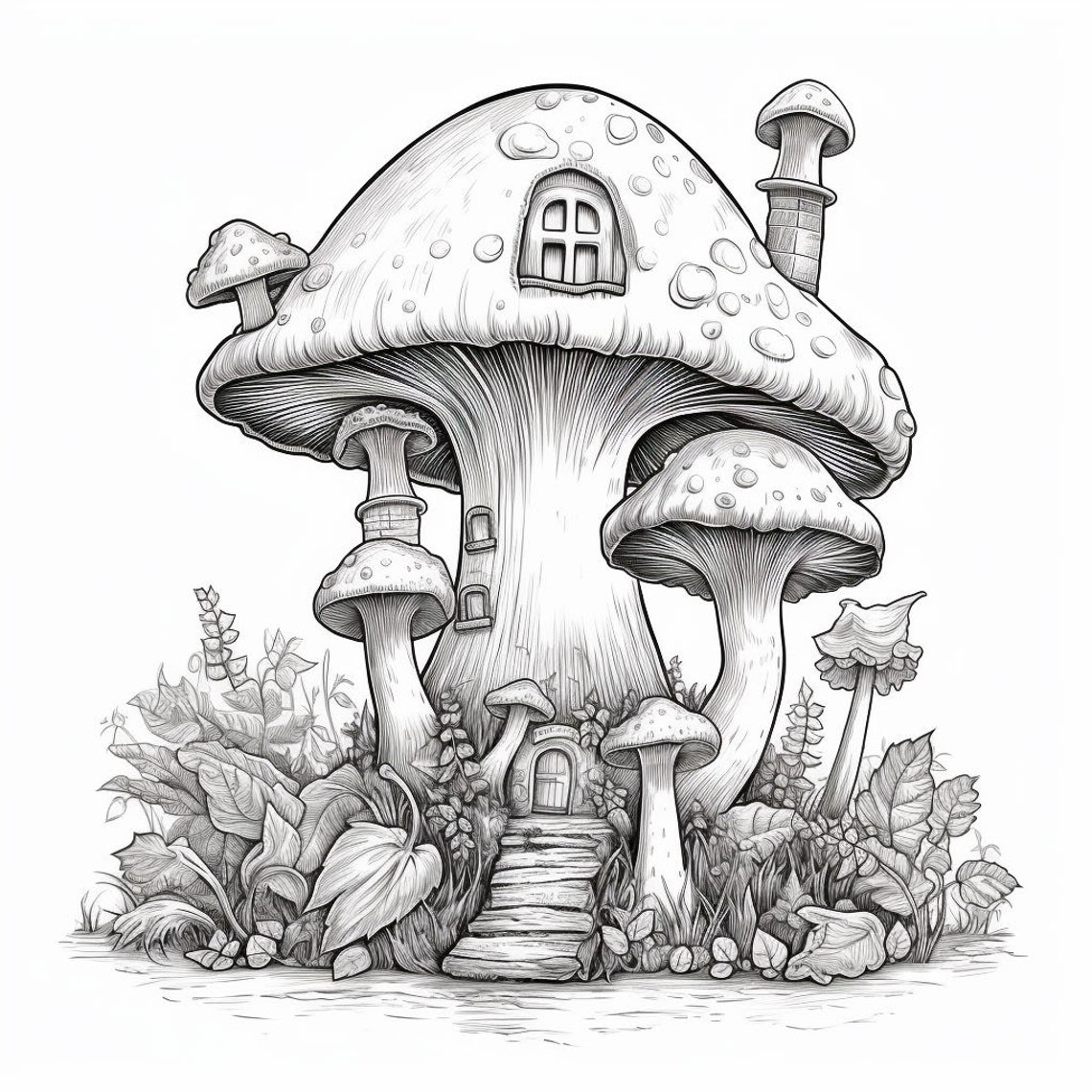 25 Mushroom House Coloring Book Pages for Kids and Adults, PDF ...