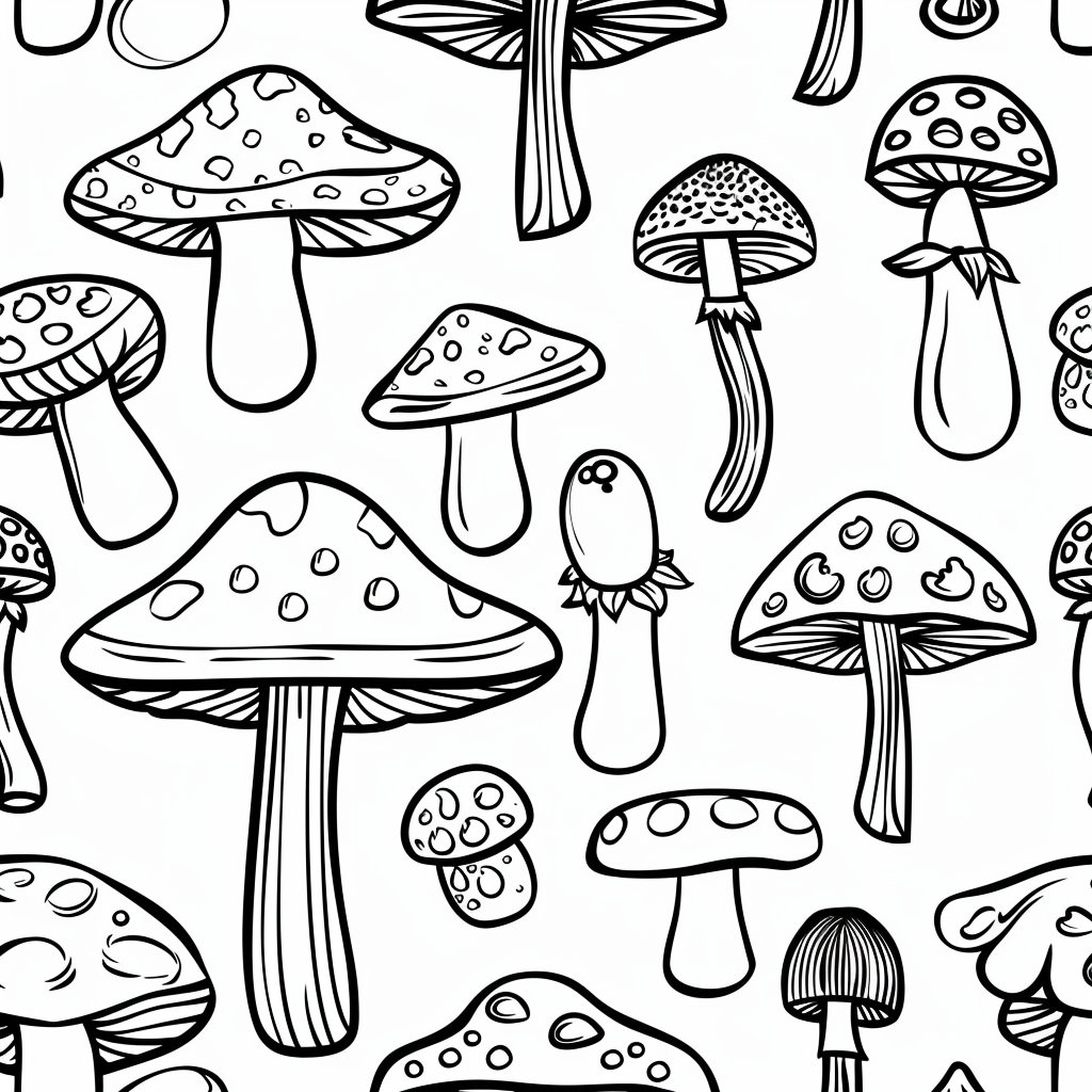 Mushroom Coloring Book: 24 Grayscale Pages for Kids & Adults (PDF ...