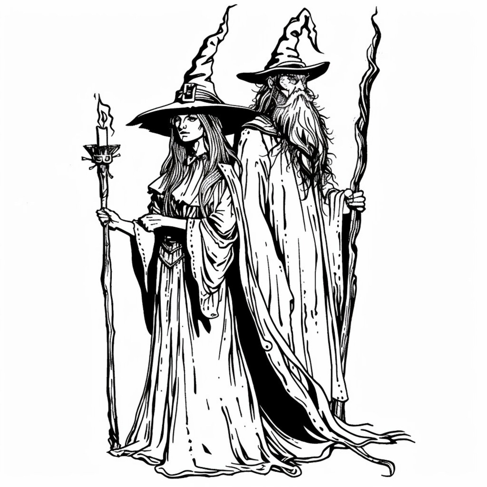Wizard Coloring Book: Grayscale Warlock Art (PDF Printable) - Etsy