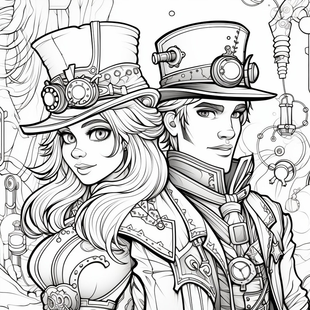 Steampunk Coloring Book: 14 Grayscale Printable Pages (PDF Download) - Etsy