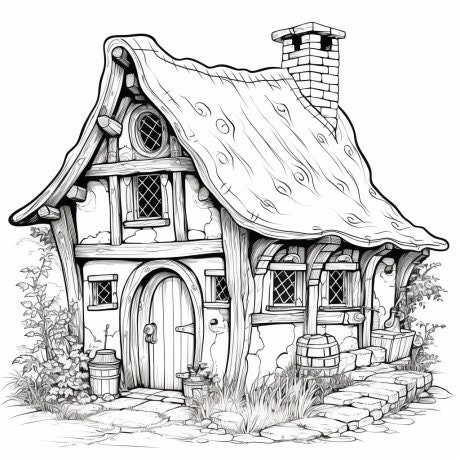 Cozy Cottage Coloring Pages: Grayscale Illustrations (PDF Printable) - Etsy