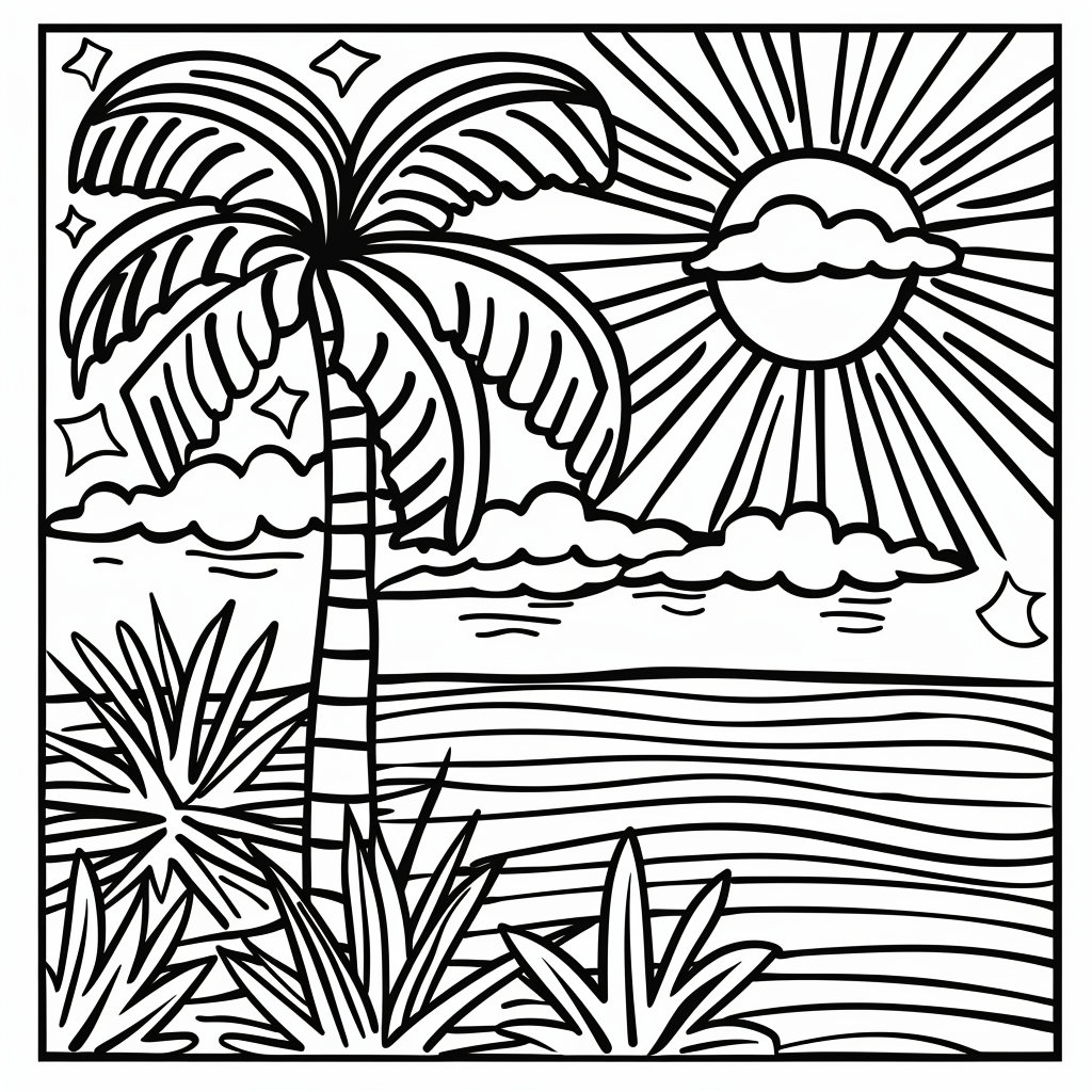 Summer Coloring Book Pages: Grayscale Beach Designs (PDF Printable) - Etsy