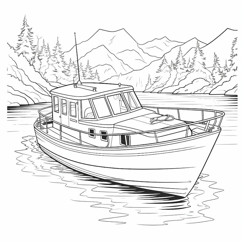 Boat Coloring Book: 30 Grayscale Pages for Kids & Adults (PDF Printable ...
