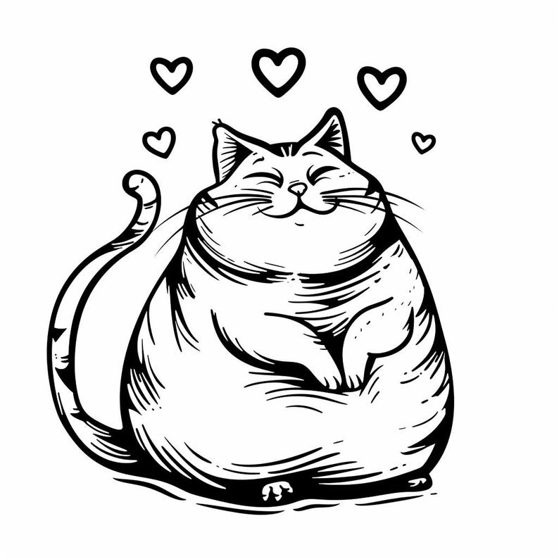Chunky Cats Coloring Book: 20 Grayscale Pages (PDF Printable) - Etsy