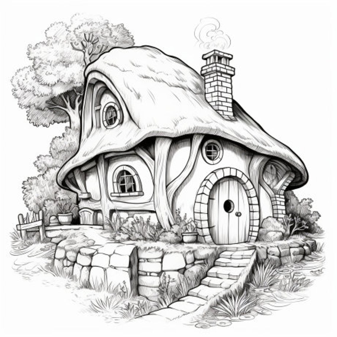 Cozy Cottage Coloring Pages: Grayscale Illustrations (PDF Printable) - Etsy