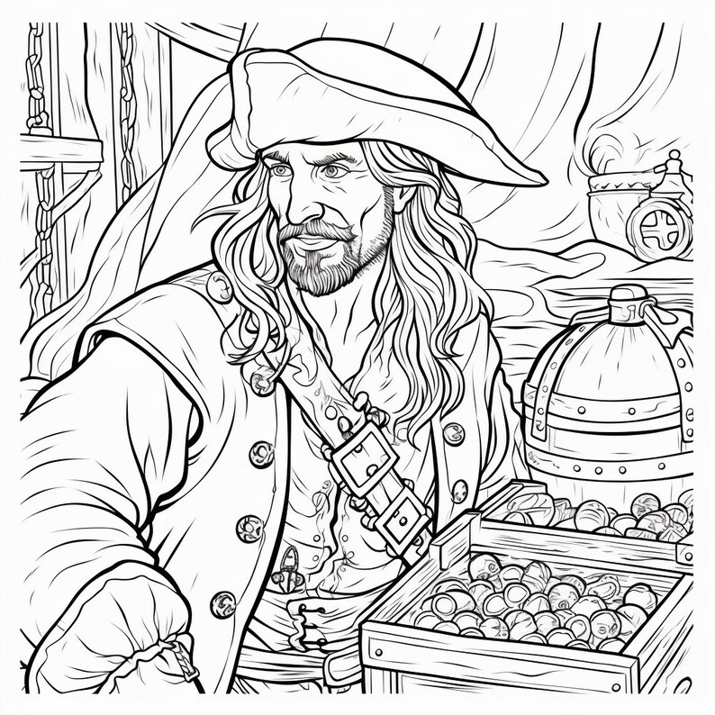 Pirate Coloring Book: 30 Grayscale Pages for Kids & Adults (PDF ...