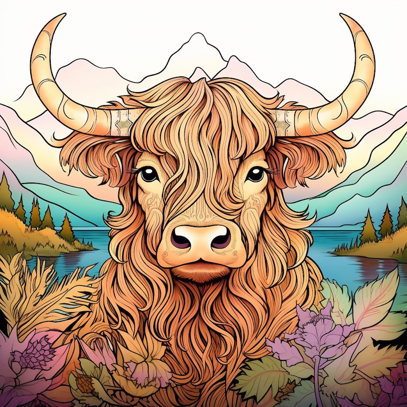 15 Highland Cow Coloring Pages: Grayscale for Kids & Adults (PDF ...