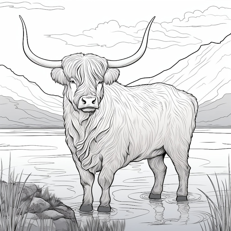 15 Highland Cow Coloring Pages: Grayscale for Kids & Adults (PDF ...