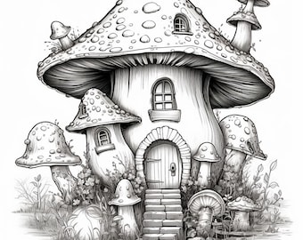 25 Enchanted Fairy Mushroom Houses Coloring Pages for Adults and Kids ...