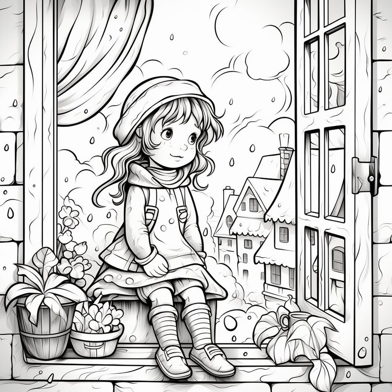 Rainy Day Coloring Book: 20 Grayscale Pages for Kids & Adults (PDF ...